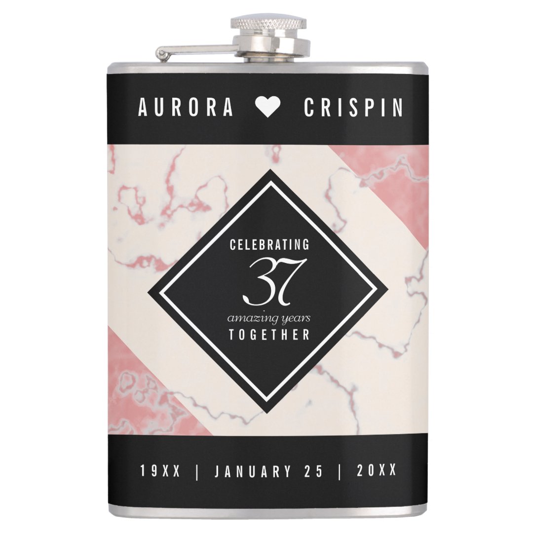 Elegant 37th Alabaster Wedding Anniversary Flask | Zazzle