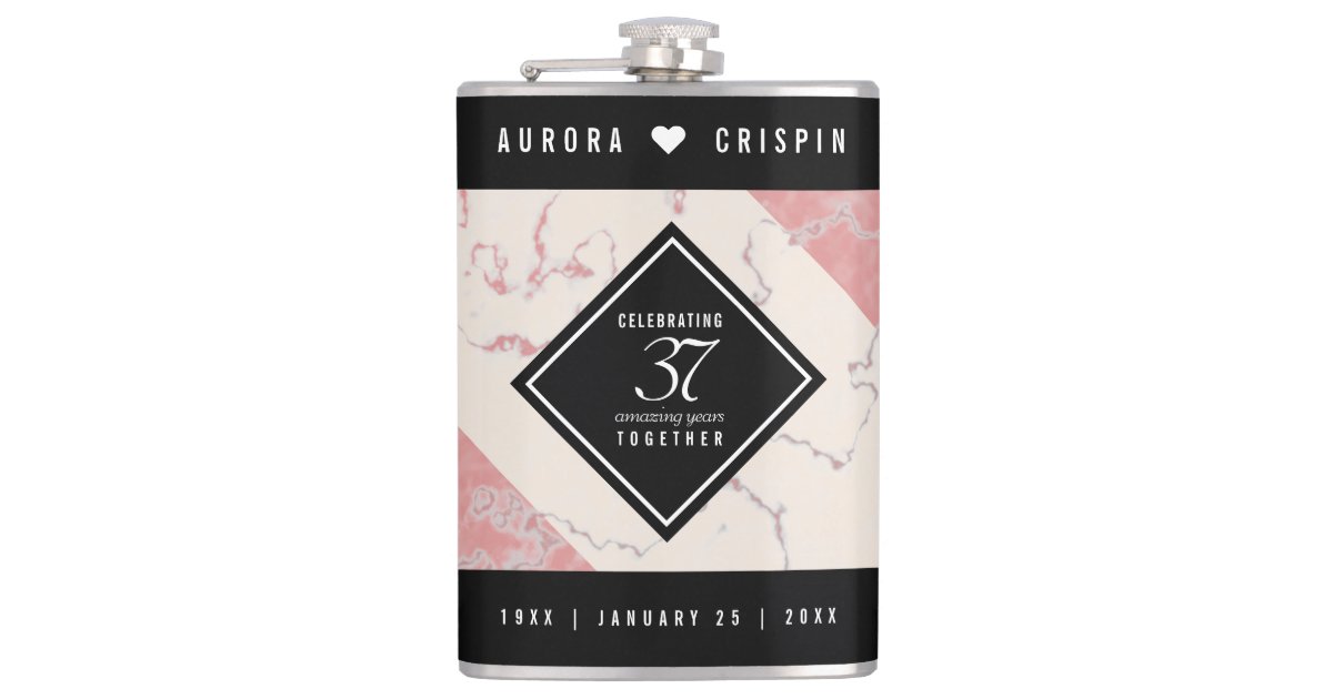Elegant 37th Alabaster Wedding Anniversary Flask | Zazzle
