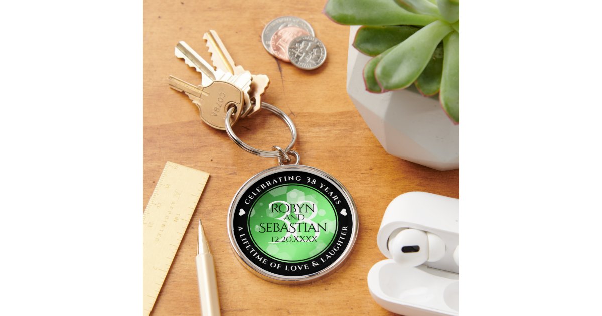 Elegant 38th Emerald Wedding Anniversary Keychain | Zazzle