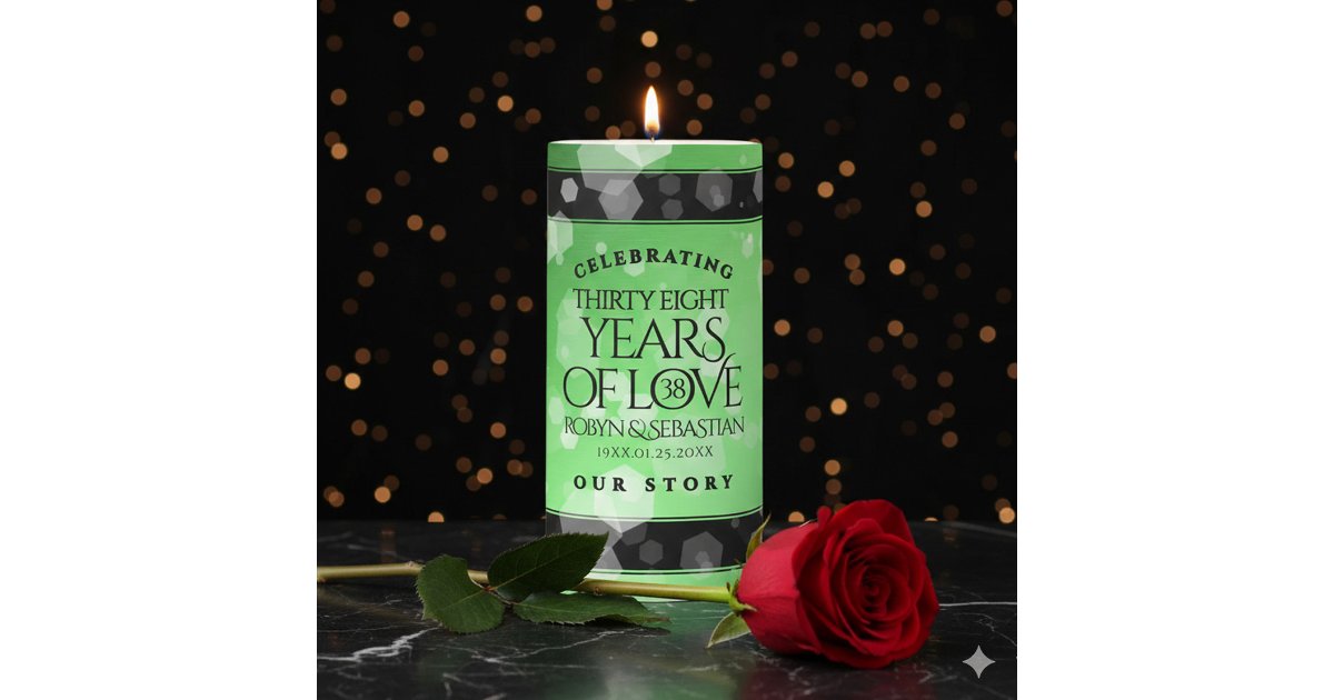 Elegant 38th Emerald Wedding Anniversary Pillar Candle | Zazzle