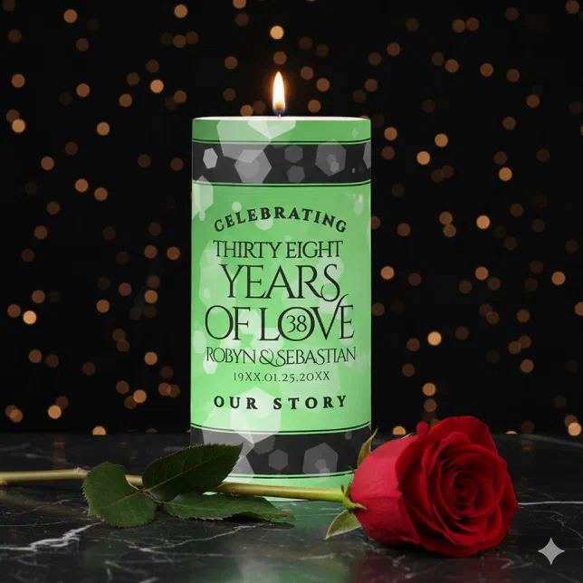 Elegant 38th Emerald Wedding Anniversary Pillar Candle | Zazzle