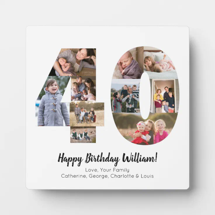 Elegant 40 Number Photo Collage Custom Greeting Plaque | Zazzle