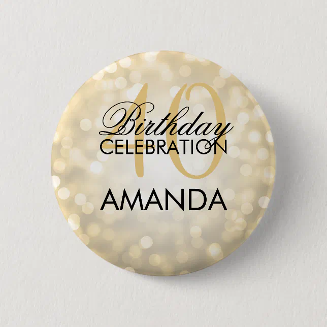 Elegant 40th Birthday Party Gold Glitter Lights Pinback Button | Zazzle
