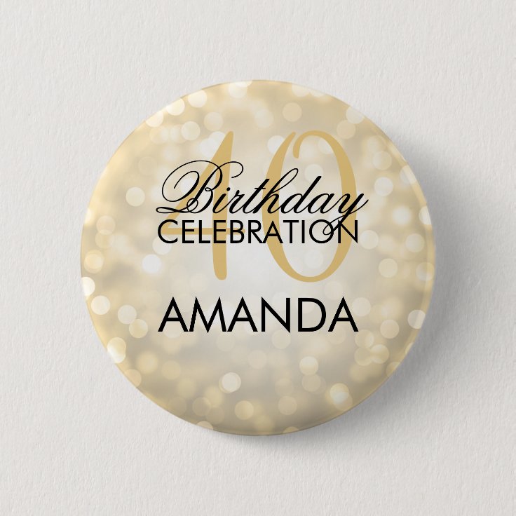 Elegant 40th Birthday Party Gold Glitter Lights Pinback Button | Zazzle