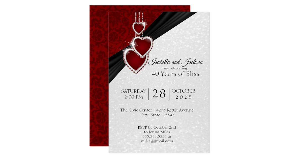 Elegant 40th Ruby Anniversary Design Invitation | Zazzle.com