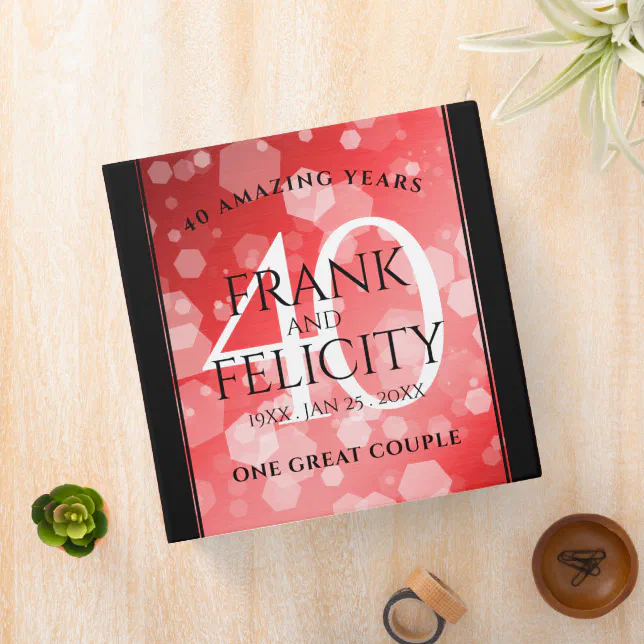 Elegant 40th Ruby Wedding Anniversary Celebration 3 Ring Binder | Zazzle
