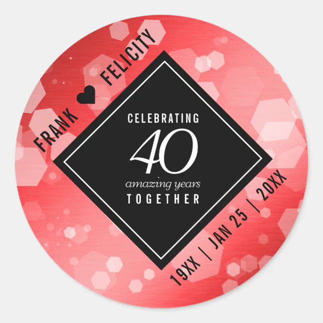 Elegant 40th Ruby Wedding Anniversary Celebration Classic Round Sticker ...