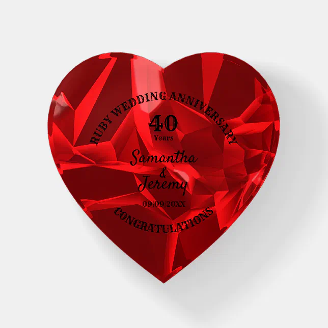 Elegant 40th Ruby Wedding Anniversary Celebration Paperweight | Zazzle