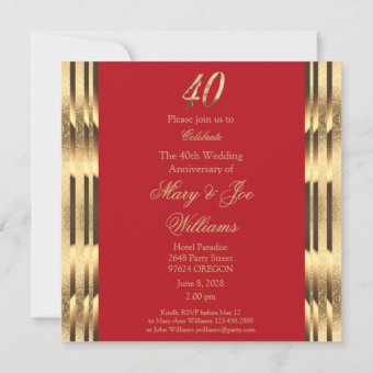 Elegant 40th Wedding Ruby Anniversary Invitation | Zazzle