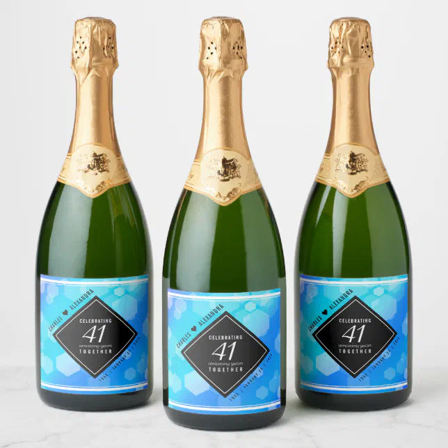 Elegant 41st Blue Topaz Wedding Anniversary Sparkling Wine Label | Zazzle