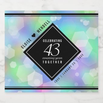 Elegant 43rd Opal Wedding Anniversary Celebration Champagne Label | Zazzle