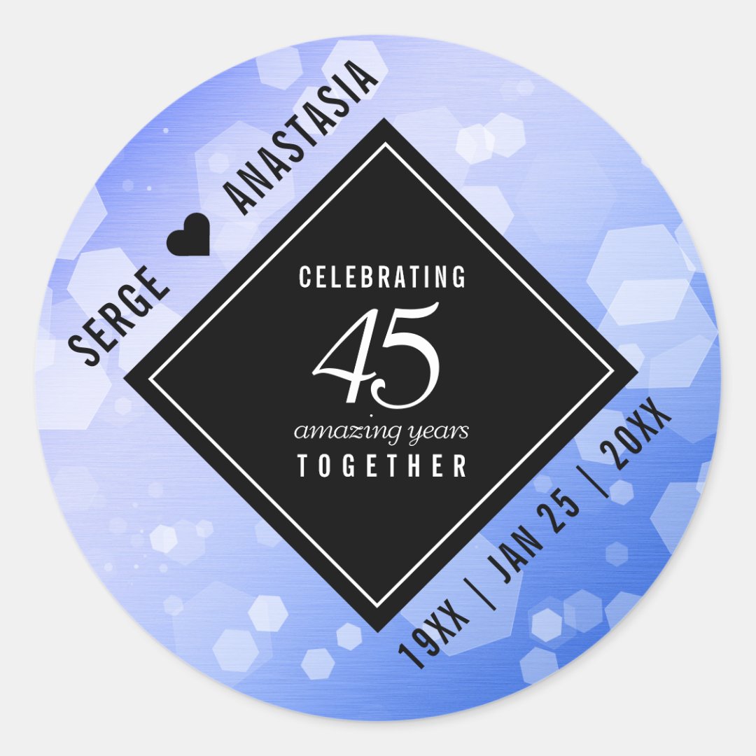 Elegant 45th Sapphire Wedding Anniversary Classic Round Sticker | Zazzle
