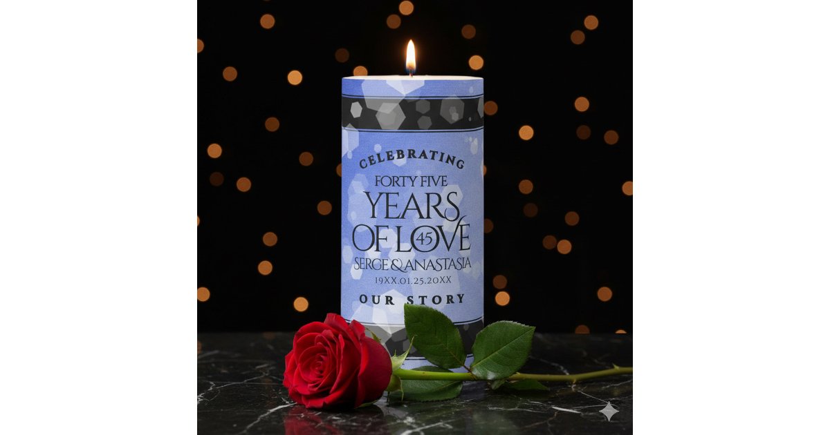 Elegant 45th Sapphire Wedding Anniversary Pillar Candle | Zazzle