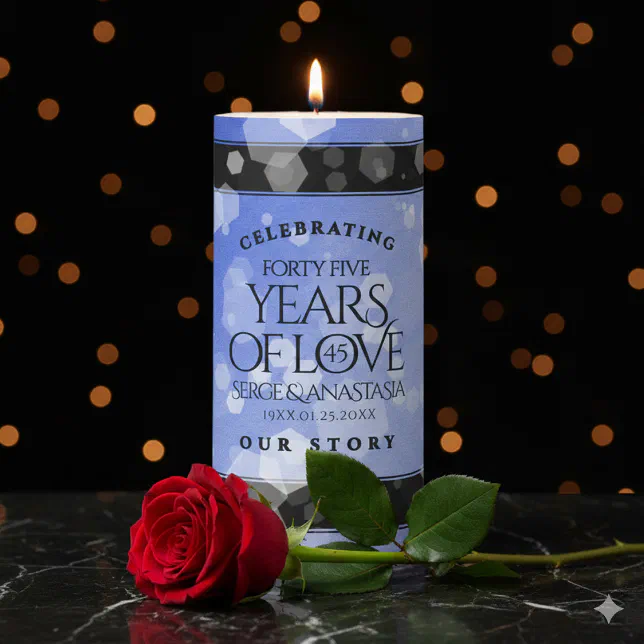 Elegant 45th Sapphire Wedding Anniversary Pillar Candle | Zazzle