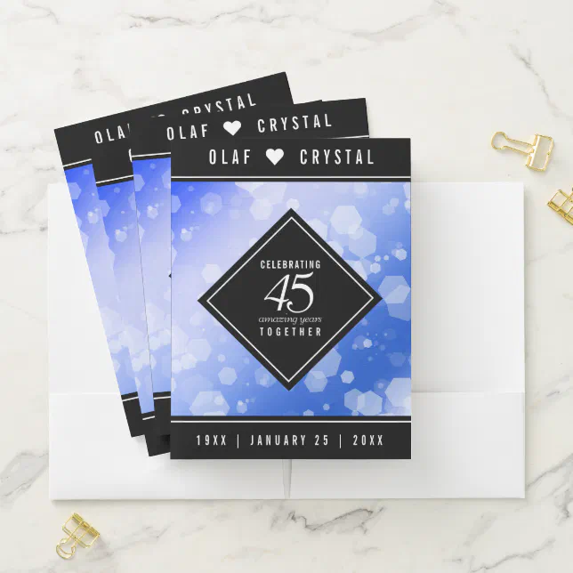 Elegant 45th Sapphire Wedding Anniversary Pocket Folder | Zazzle