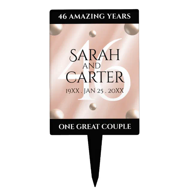 Elegant 46th Pearl Wedding Anniversary Celebration Cake Topper | Zazzle