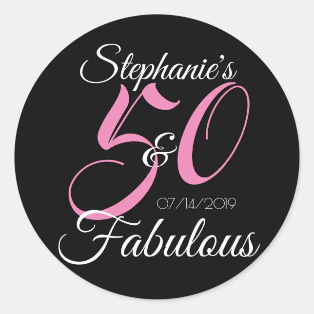 Elegant 50 and Fabulous Personalized Birthday Classic Round Sticker ...