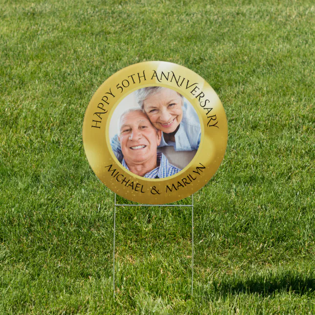 Elegant 50th Anniversary Gold Bokeh Photo Sign | Zazzle