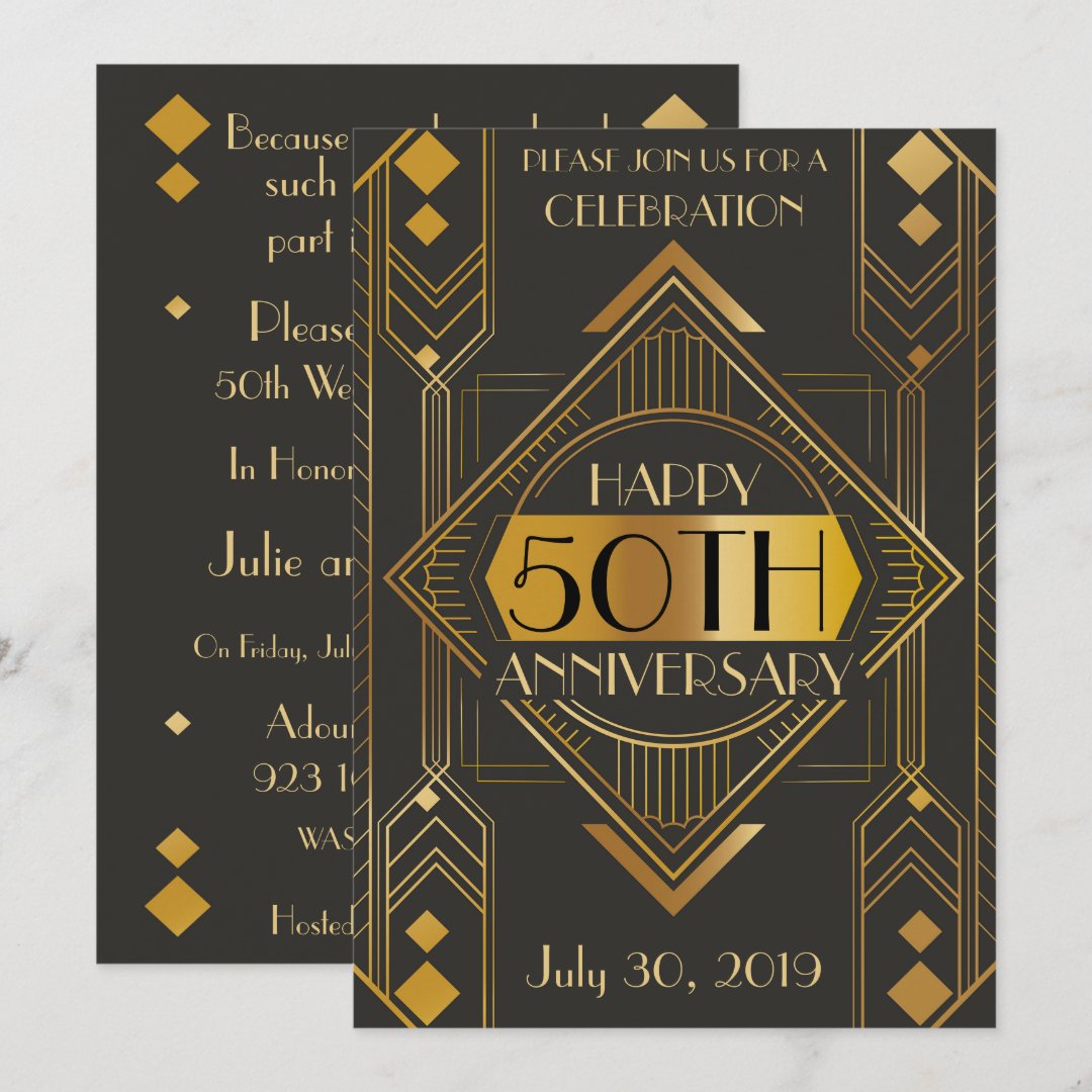 Elegant 50th Art Deco Anniversary Invite | Zazzle
