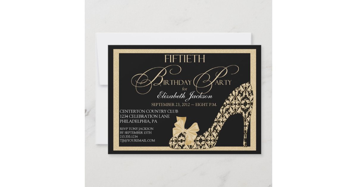 Elegant 50th Birthday Damask Shoe Invitation | Zazzle