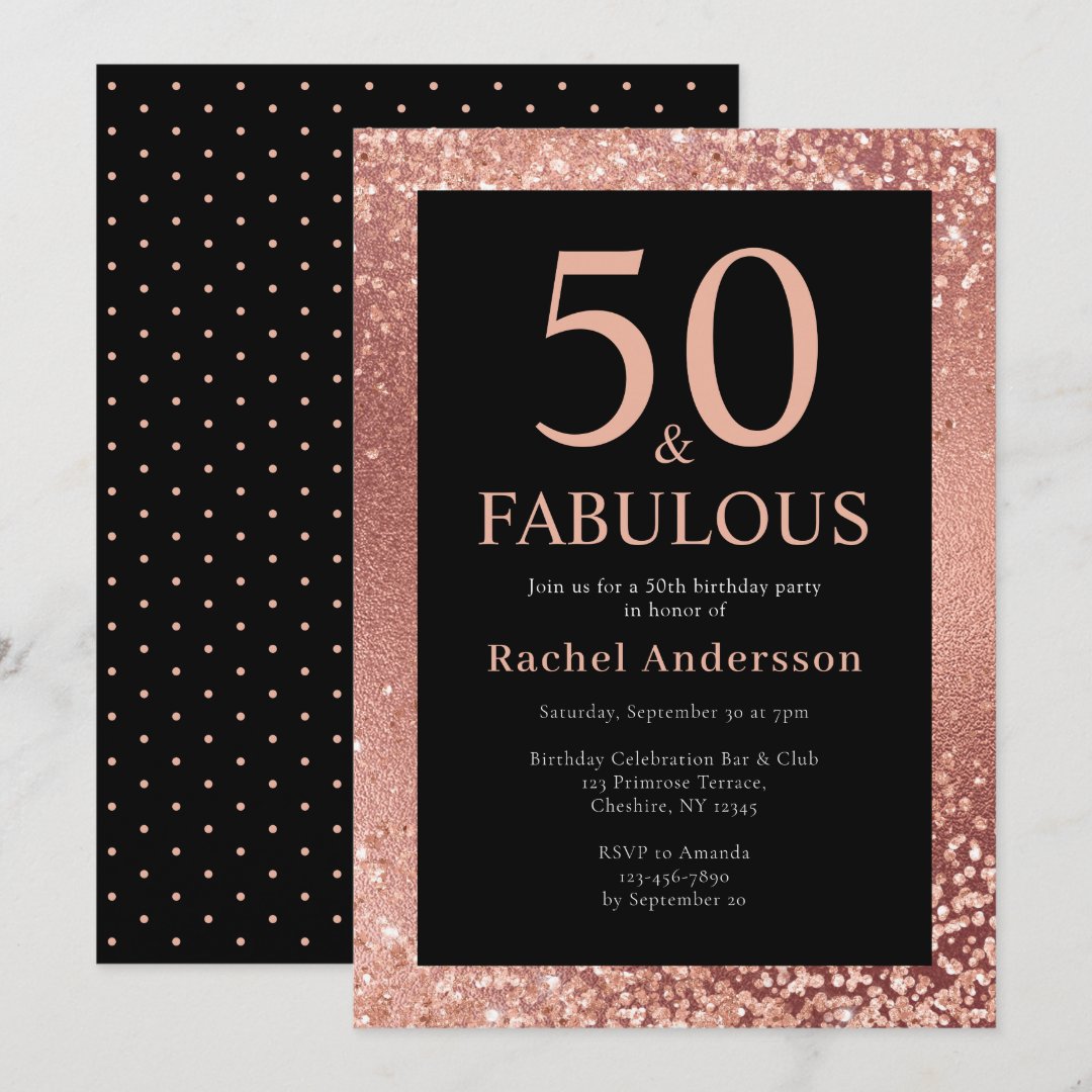 Elegant 50th Birthday Metalic Rose Gold Party Invitation | Zazzle