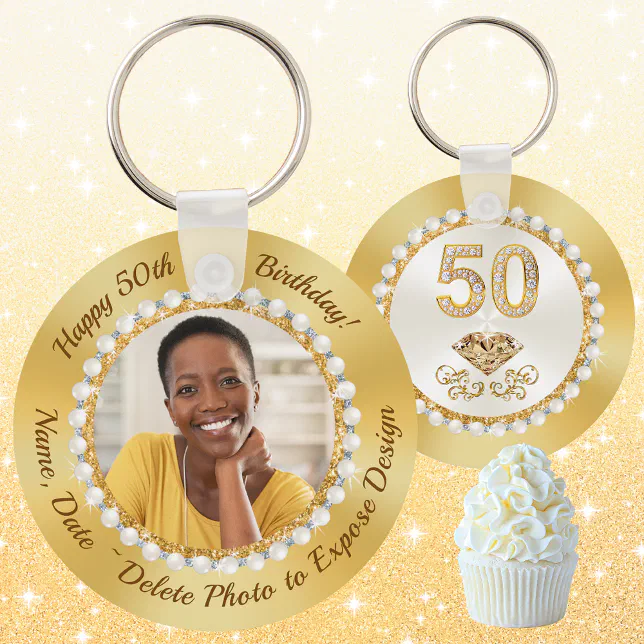 Elegant, 50th Birthday Party Favors for a Woman Keychain | Zazzle