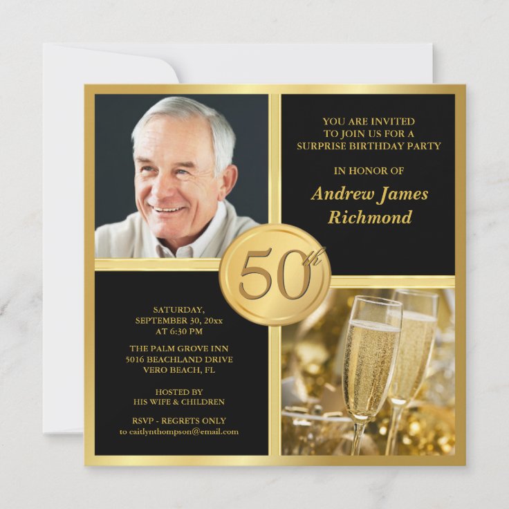 Elegant 50th Birthday Party Invitations with Photo | Zazzle