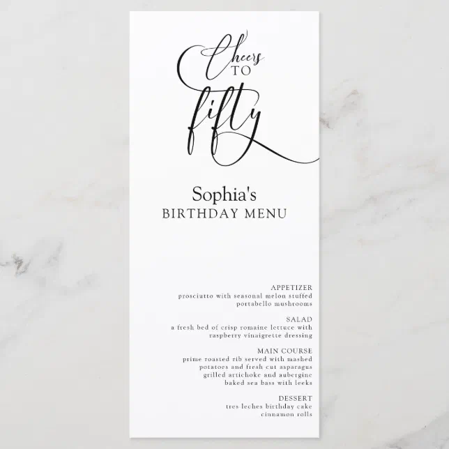 Elegant 50th Birthday Party Menu | Zazzle