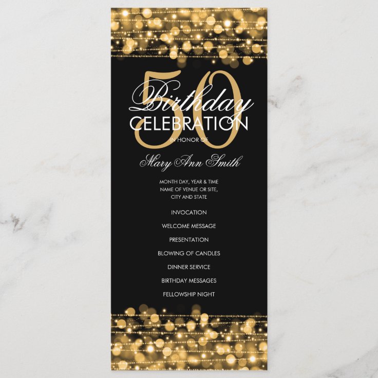 Elegant 50th Birthday Party Program Gold w/ Menu | Zazzle