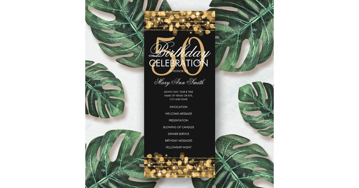 Elegant 50th Birthday Party Program Gold w/ Menu | Zazzle