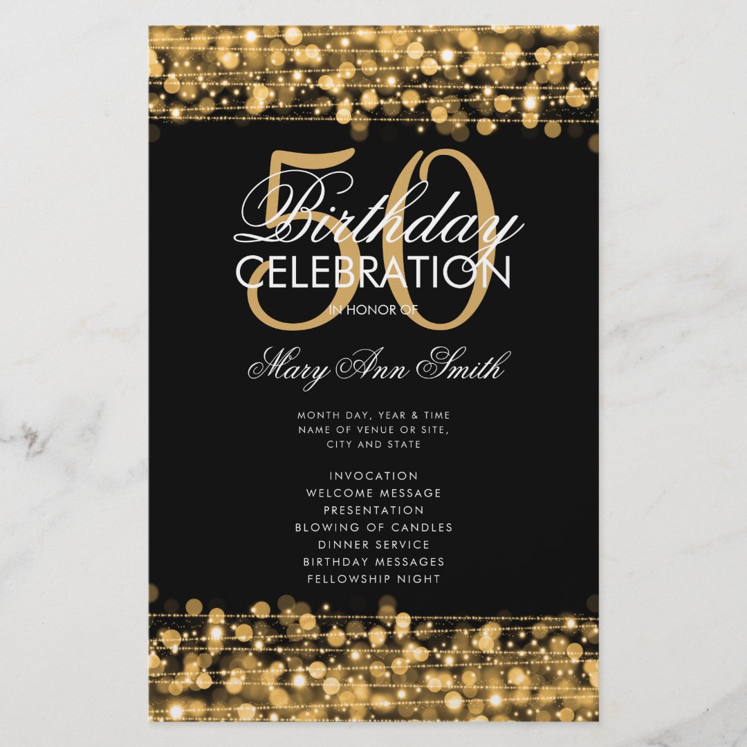 Elegant 50th Birthday Party Program Gold w/ Menu Flyer | Zazzle