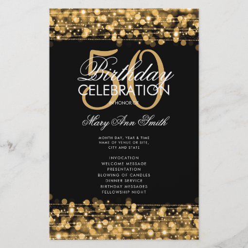 Elegant 50th Birthday Party Program Gold w/ Menu Flyer | Zazzle