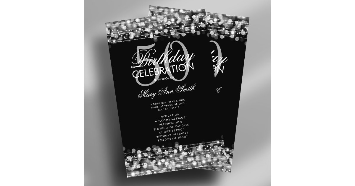 Elegant 50th Birthday Party Program Silver w/ Menu Flyer | Zazzle