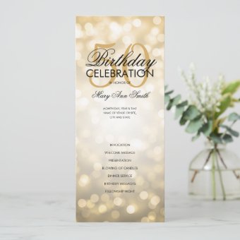 Elegant 50th Birthday Program Lights Gold w/ Menu | Zazzle