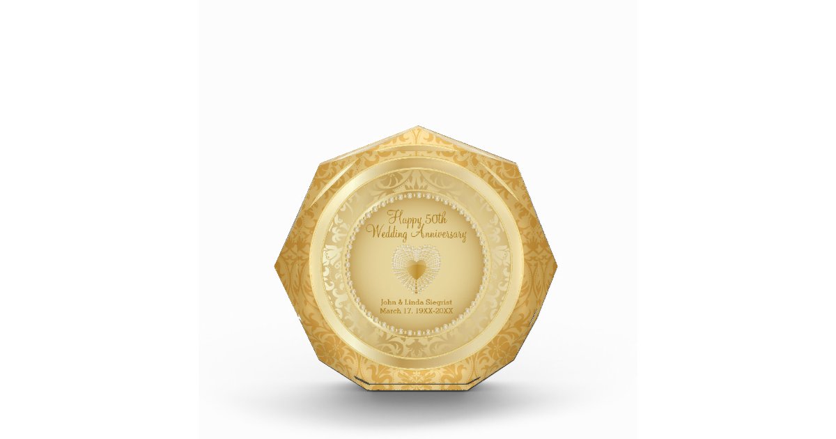 Elegant 50th Gold Wedding Anniversary Acrylic Award | Zazzle