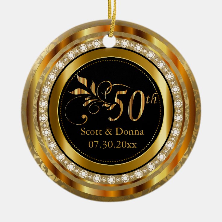 Elegant 50th Golden Diamond Anniversary Ceramic Ornament | Zazzle