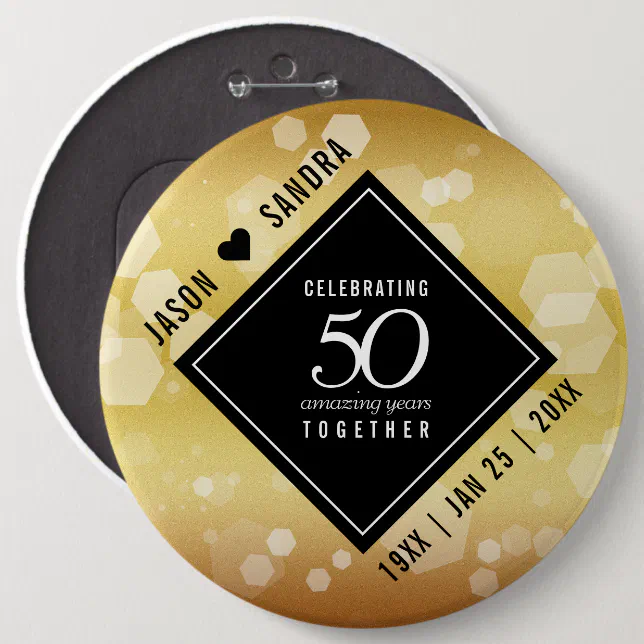 Elegant 50th Golden Wedding Anniversary Button | Zazzle