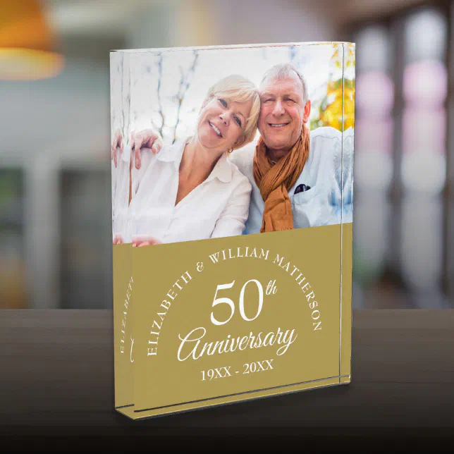 Elegant 50th Golden Wedding Anniversary Photo Block | Zazzle