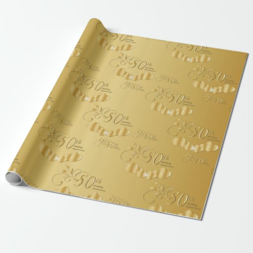 Elegant 50th Golden Wedding Anniversary Wrapping Paper | Zazzle