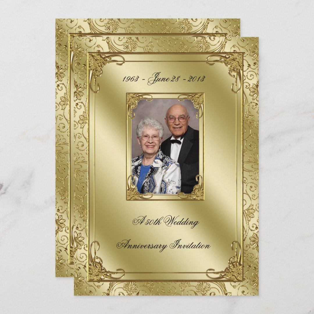 Elegant 50th Wedding Anniversary Photo Invite | Zazzle