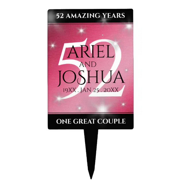 Elegant 52nd Star Ruby Wedding Anniversary Cake Topper | Zazzle