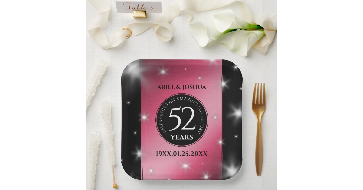 Elegant 52nd Star Ruby Wedding Anniversary Paper Plates | Zazzle