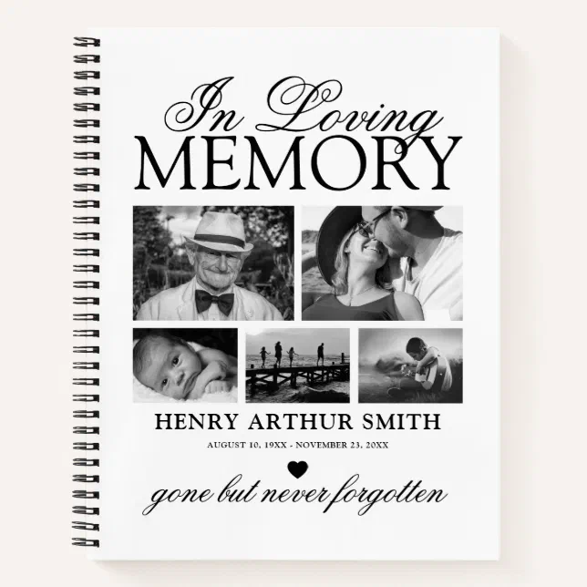 Elegant 5 Photo In Loving Memory Guest Book | Zazzle