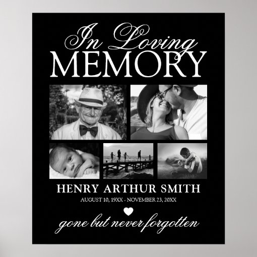 Elegant 5 Photo In Loving Memory Poster | Zazzle