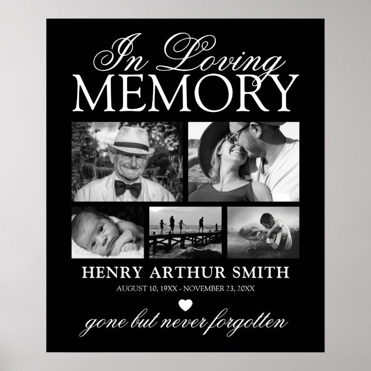 Elegant 5 Photo In Loving Memory Poster | Zazzle