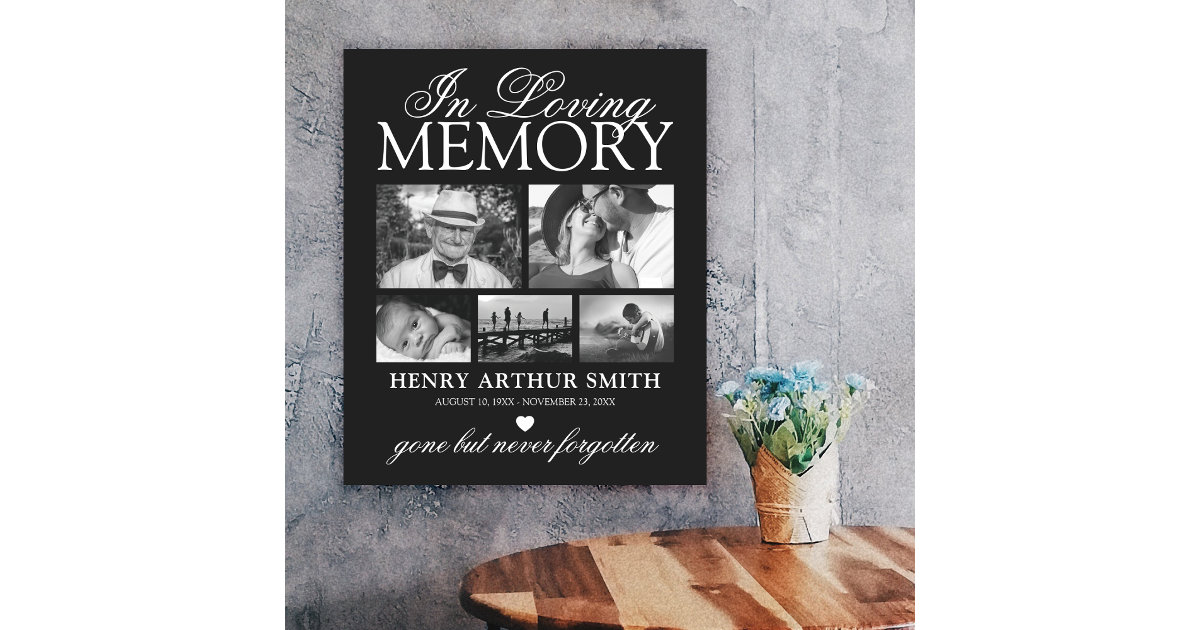 Elegant 5 Photo In Loving Memory Poster | Zazzle