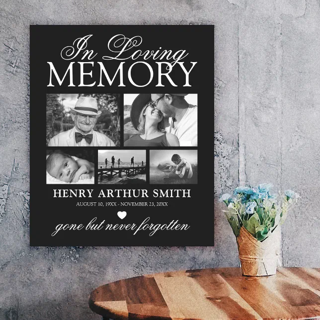 Elegant 5 Photo In Loving Memory Poster | Zazzle
