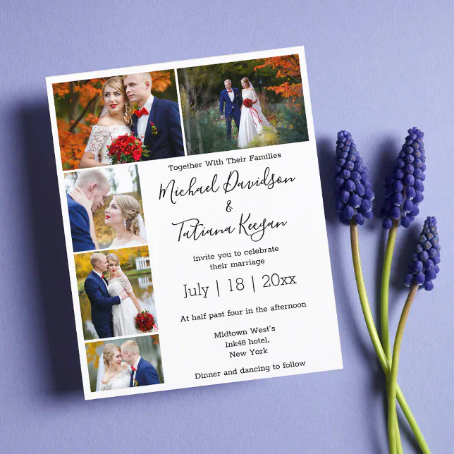 elegant 5 photos collage modern wedding invitation | Zazzle