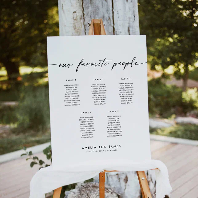 Elegant 5 Tables Favorite People Seating Chart | Zazzle