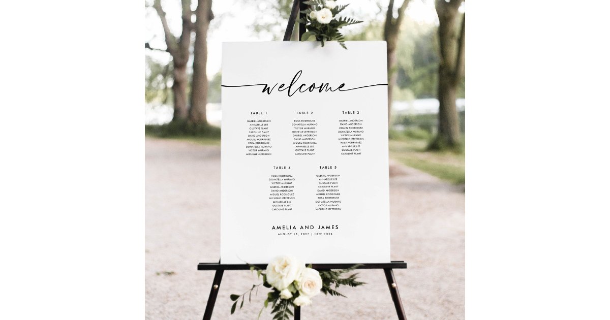 Elegant 5 Tables Welcome Seating Chart | Zazzle